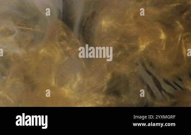 Shimmering smoke. Ink water. Blur golden color glitter particles ...