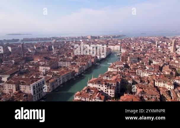 Witness a stunning aerial view of the beautiful city of Venice, which ...