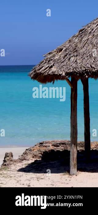 Portrait footage of the beautiful beach front of the Cuban beach at ...