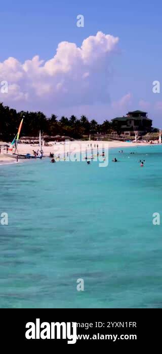 Portrait footage of the beautiful beach front of the Cuban beach at ...