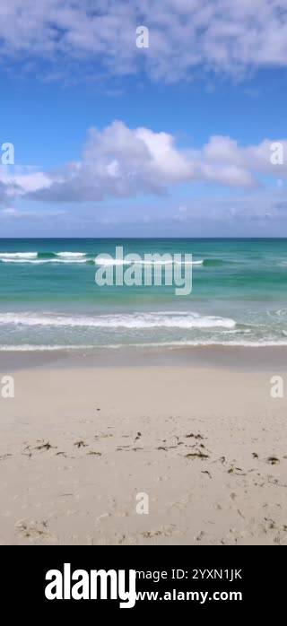 Portrait footage of the beautiful beach front of the Cuban beach at ...