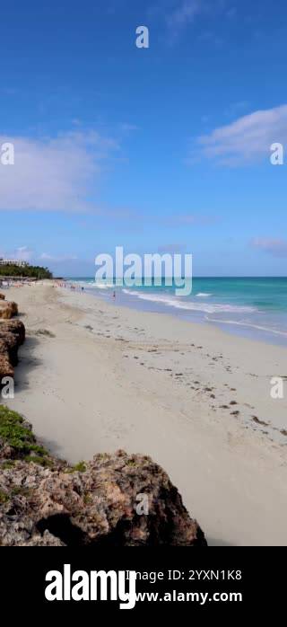 Portrait footage of the beautiful beach front of the Cuban beach at ...