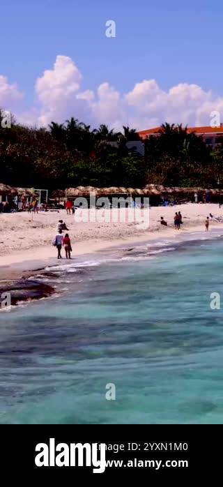 Portrait footage of the beautiful beach front of the Cuban beach at ...