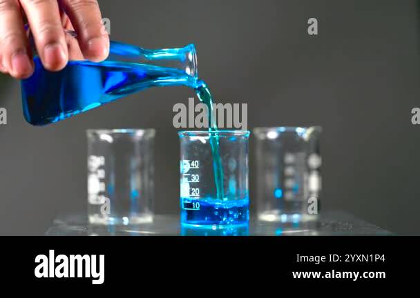 Chemical experiment with colorful solutions. Formulation, cure ...