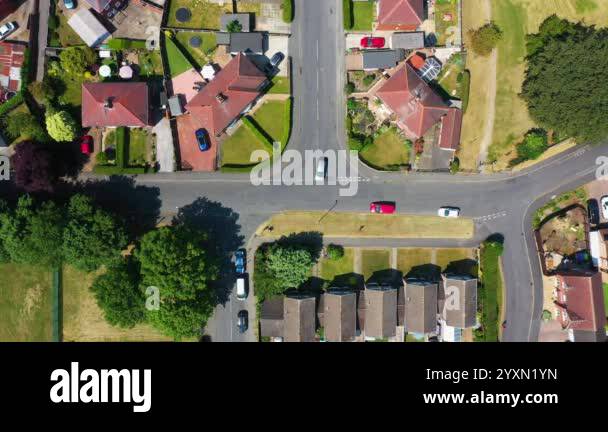 Straight down aerial footage of the beautiful small British town of ...
