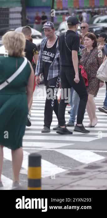 KYIV, UKRAINE OCTOBER 21, 2024 : Vertical video of a crowd of people on ...
