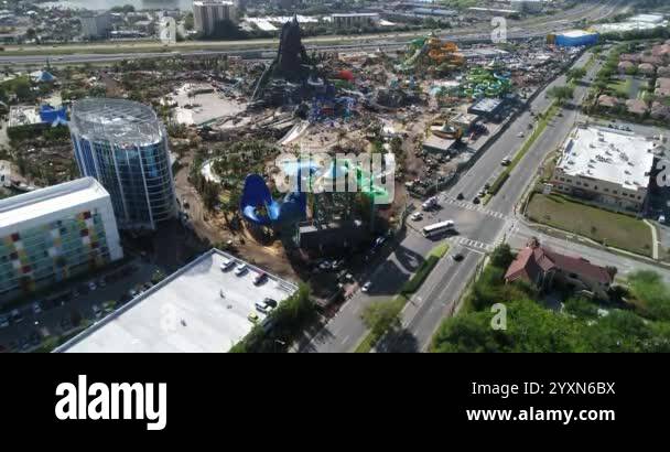 Aerial Footage of Universal Studios Volcano Bay, Orlando FL Stock Video ...