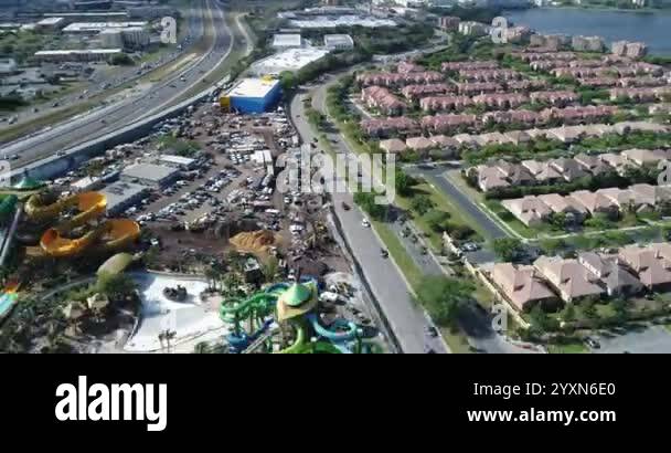 Aerial Footage of Universal Studios Volcano Bay, Orlando FL Stock Video ...