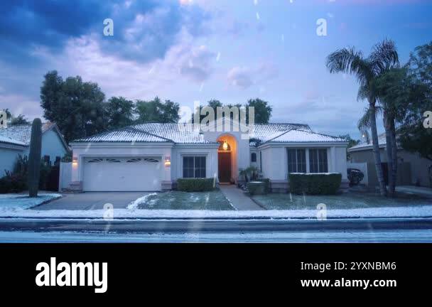 A rare snowstorm covers a typical Arizona-style home. Phoenix suburbs ...