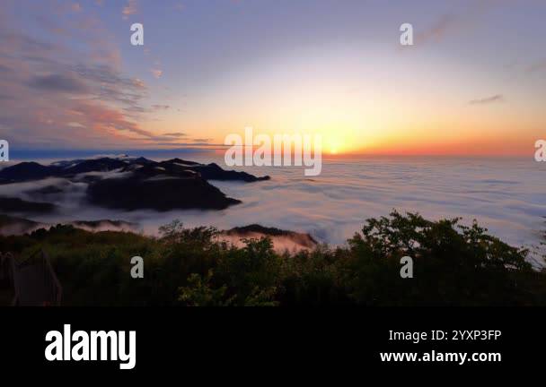 Sunset of Eryanping Trail Observation Deck, in Alishan National Forest ...