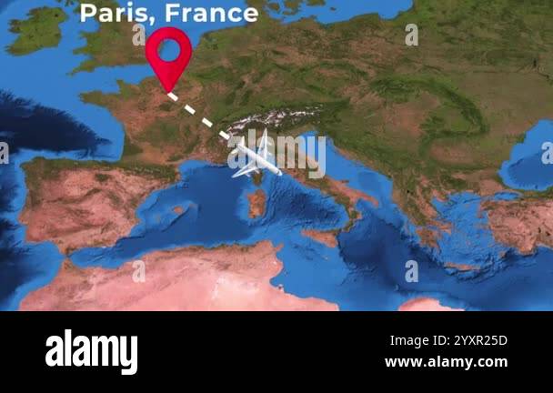 International flight travel route from Paris to Doha on worlds map in ...