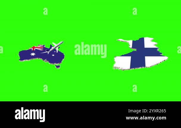 Animation Of Flight From AUSTRALIA To FINLAND On Green Screen Stock ...