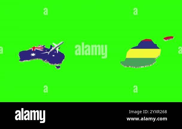 Animation Of Flight From AUSTRALIA To MAURITIUS On Green Screen Stock ...