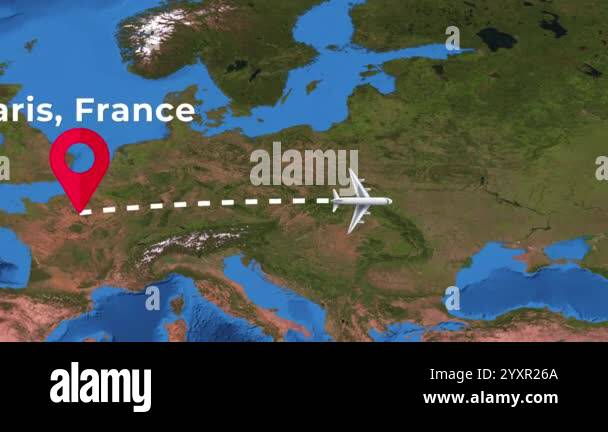 International flight travel route from Paris to Manila on worlds map in ...