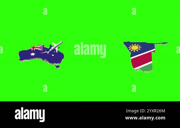 Animation Of Flight From AUSTRALIA To NAMIBIA On Green Screen Stock ...