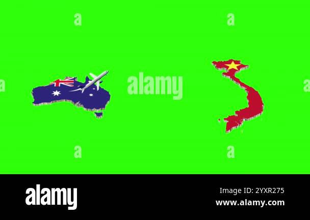 Animation Of Flight From AUSTRALIA To VIETNAM On Green Screen Stock ...