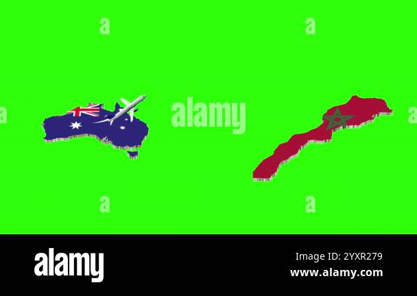 Animation Of Flight From AUSTRALIA To Morocco On Green Screen Stock ...