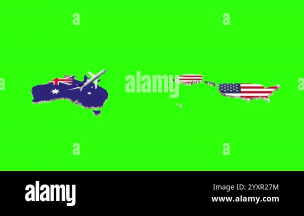 Animation Of Flight From AUSTRALIA To USA On Green Screen Stock Video ...