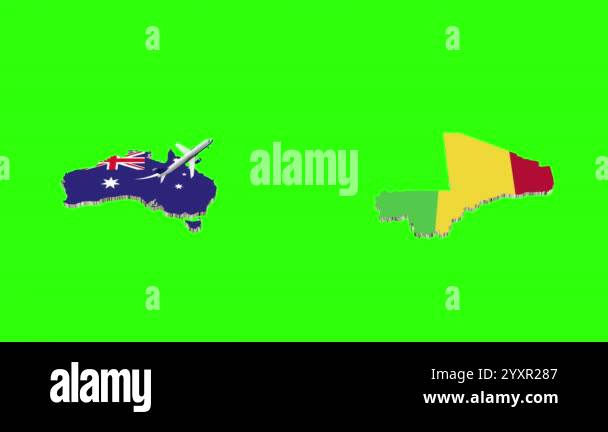 Animation Of Flight From AUSTRALIA To MALI On Green Screen Stock Video ...