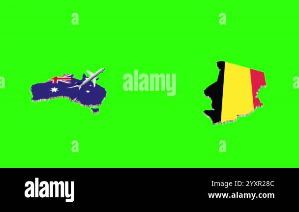Animation Of Flight From AUSTRALIA To CHAD On Green Screen Stock Video ...