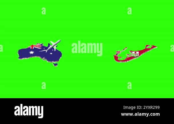 Animation Of Flight From AUSTRALIA To Bermuda On Green Screen Stock ...