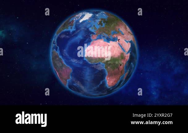 Earth Zooming on Jordan And Palestine Highlighted with their Flags ...