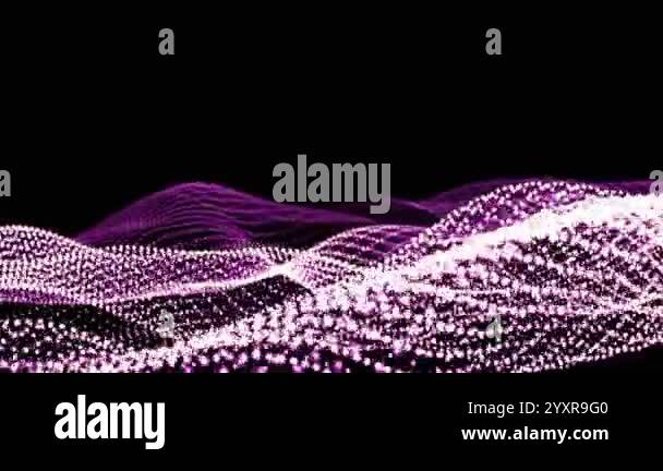 3D rendering of white particles with pink radiation flying in wave ...