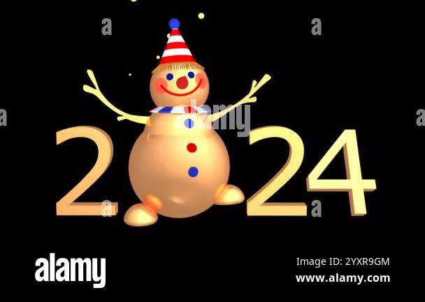 golden snowman with greetings 2025. looping animation on a transparent ...