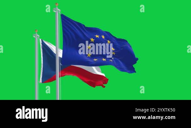 national flag of Czech Republic waving with European Union flag ...