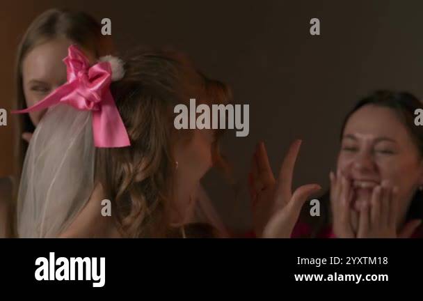 Pre-wedding girlfriends party. Group of young women friends celebrating ...