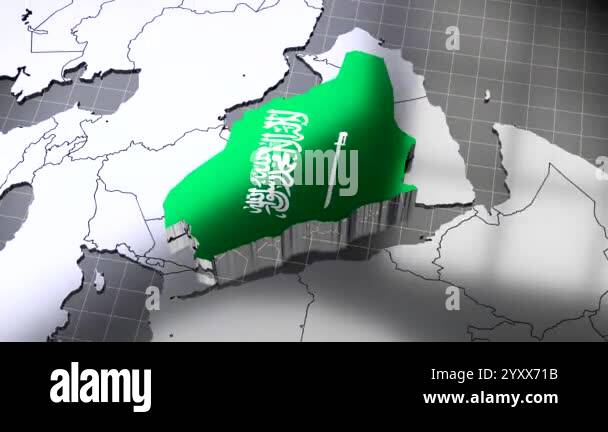Saudi Arabia - rotating country border and flag - 4k 3D animation (3840 ...