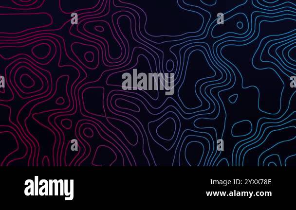 An abstract background with neon contour lines in red and blue ...