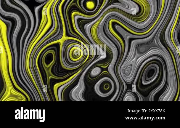Abstract yellow, black, and gray fluid pattern with wavy textures and ...