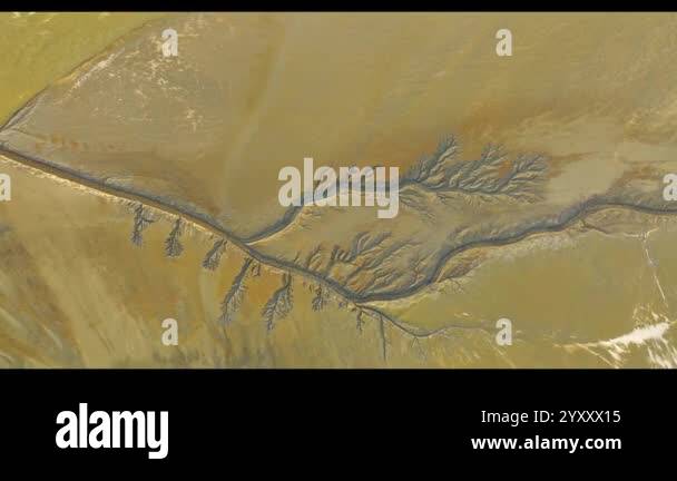 Aerial video showcasing fascinating mud textures, forming intricate ...