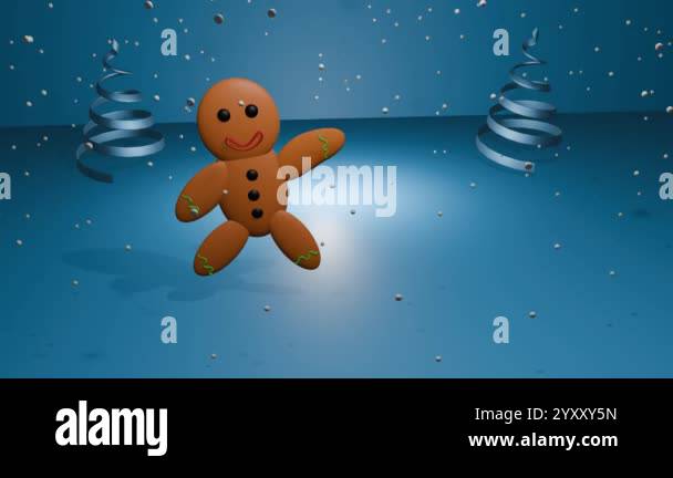 Gingerbread man waving on blue Christmas background 4k animation Stock ...