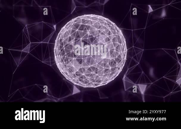 Abstract purple sci-fi sphere with particles. Technology network connection on world. Futuristic ...