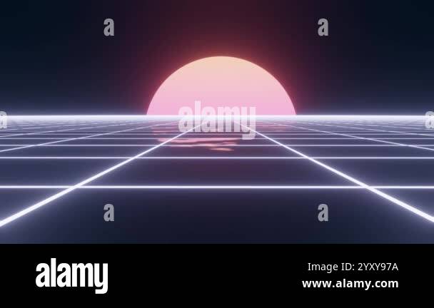 Abstract retro perspective grid. Futuristic polygonal background in the ...