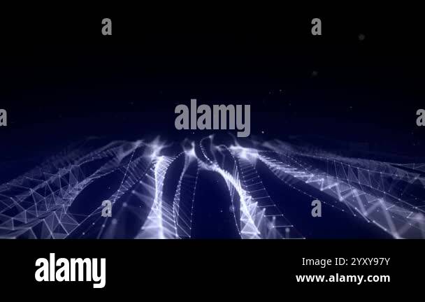 Abstract moving DNA wave with blue dots and lines. Concept network ...