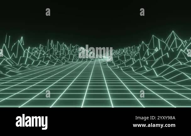 Retro sci-fi landscape of mountains. Futuristic polygonal background in ...