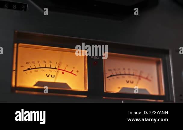 Vintage audio recorders illuminated VU meters with detailed needle ...