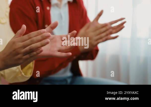 Panoramic video happy asian startup company employee wear casual cloth ...