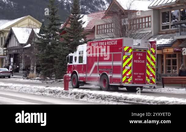 Banff, Alberta, Canada. Dec 9, 2024. A bright red Banff Fire and Rescue ...