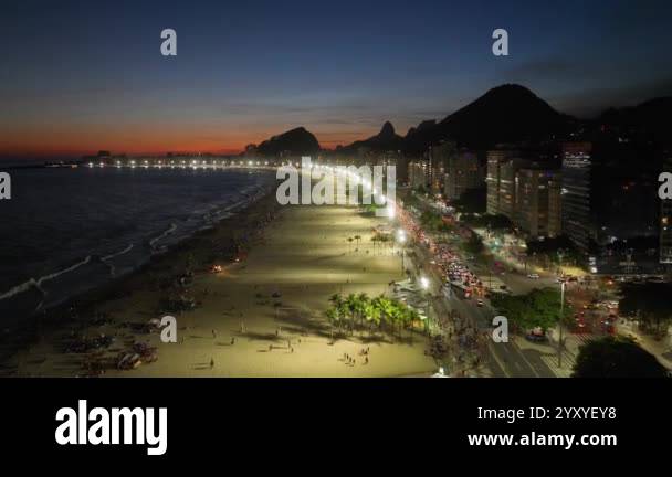 Sunset Sky At Copacabana Beach In Rio De Janeiro Brazil. Sunset Dusk ...