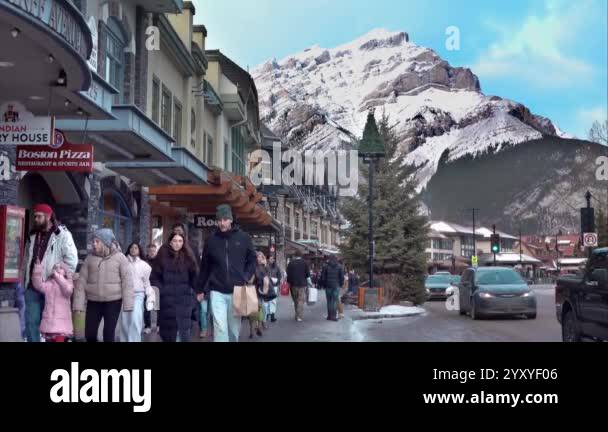 Banff, AB, Canada. Dec 9, 2024. The Main Street of the town of Banff ...
