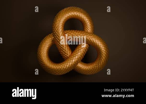 Loop abstract 3d animation of the golden dragon's body with scales. The ...
