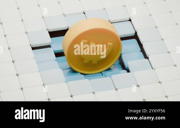 Loop 3d animation of a yellow Euro coin. The coin rolls over a surface ...