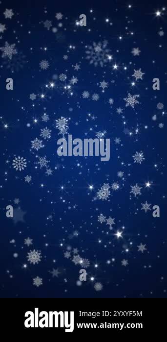 Beautiful winter snowflakes, shiny twinkling stars and glittering snow particles on a festive ...
