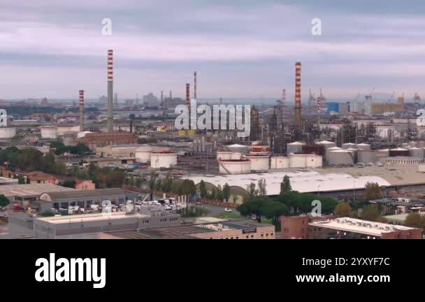 Livorno refinery on a rainy day: factory infrastructure up close and ...