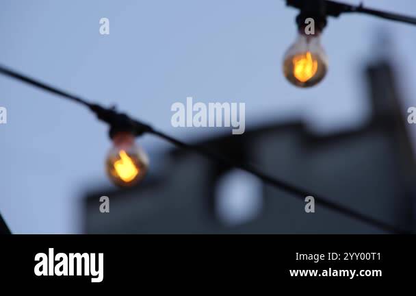 Two Edison-style light bulbs hanging from wires. The soft glow of the ...