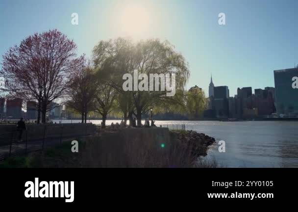 An absolutely stunning riverfront scene, depicting lush trees, bright ...